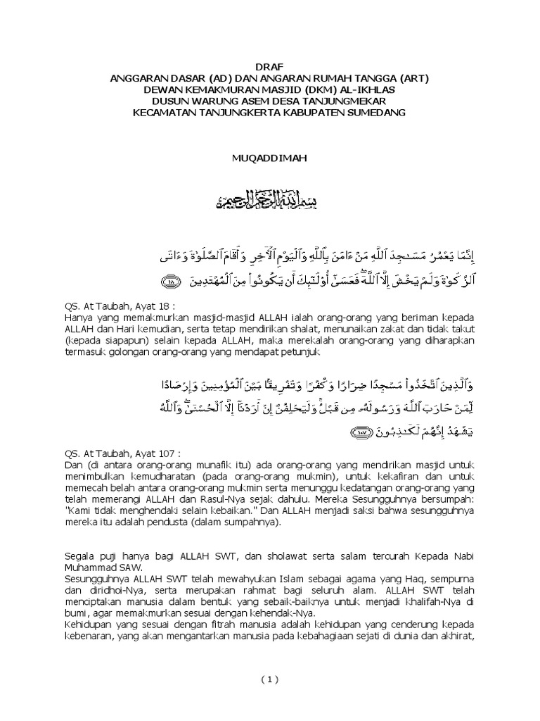 Lampiran 1 - AD-ART DKM Al-Iklas | PDF