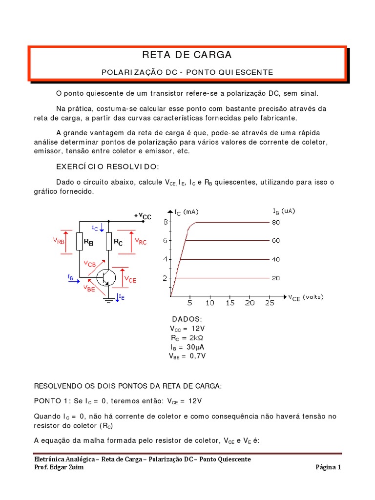 Reta_carga e Ponto Quiescente - Transistores | Rede Elétrica | Eletricidade