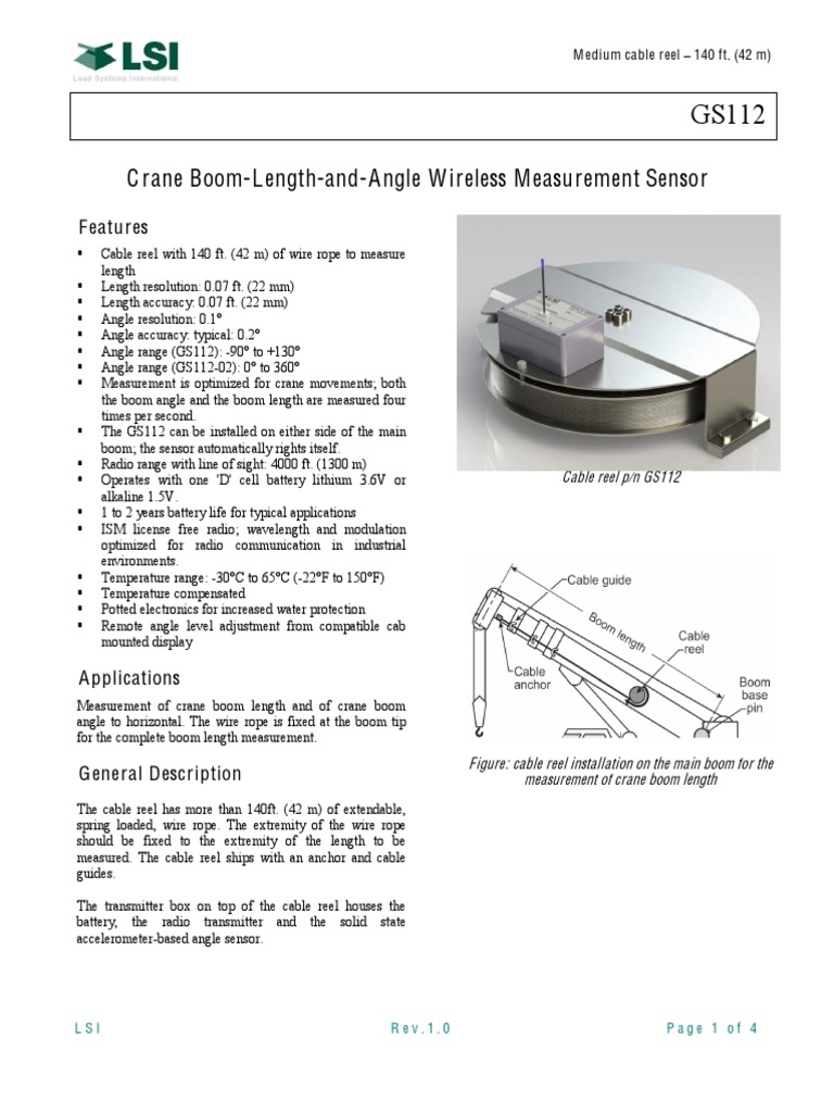 GS112 Crane Boom Measurement Sensor | PDF | Radio | Crane (Machine)