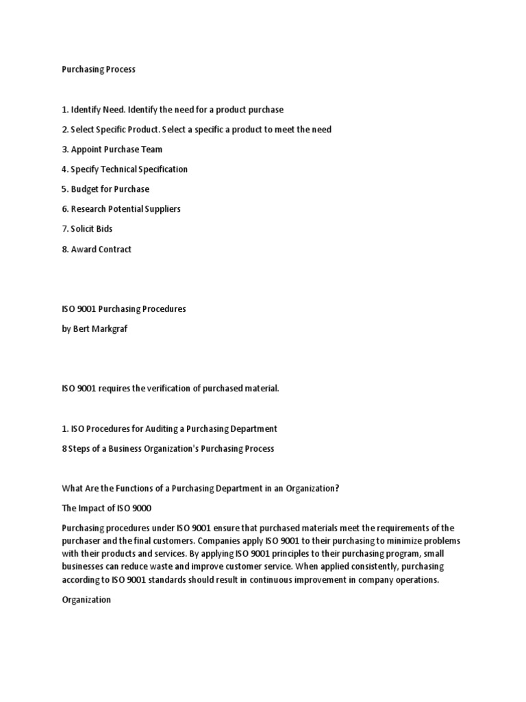 ISO 9001 Purchasing Procedures Guide | PDF | Iso 9000 | Audit