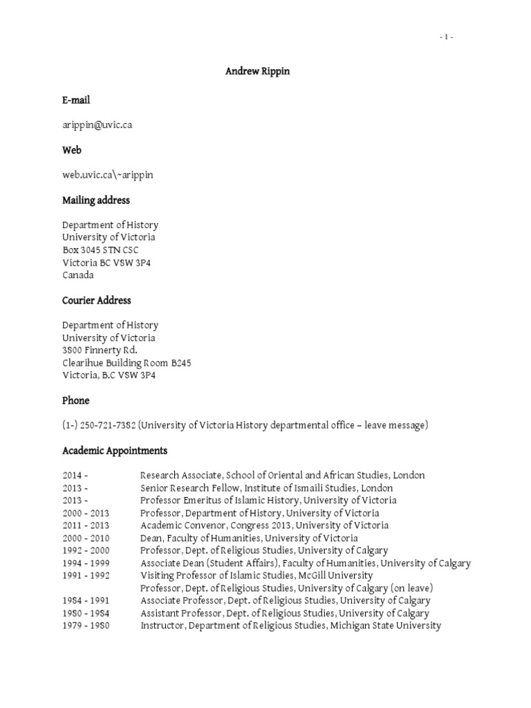 Contact and Career Details of Prominent Islamic Scholar Andrew Rippin ...