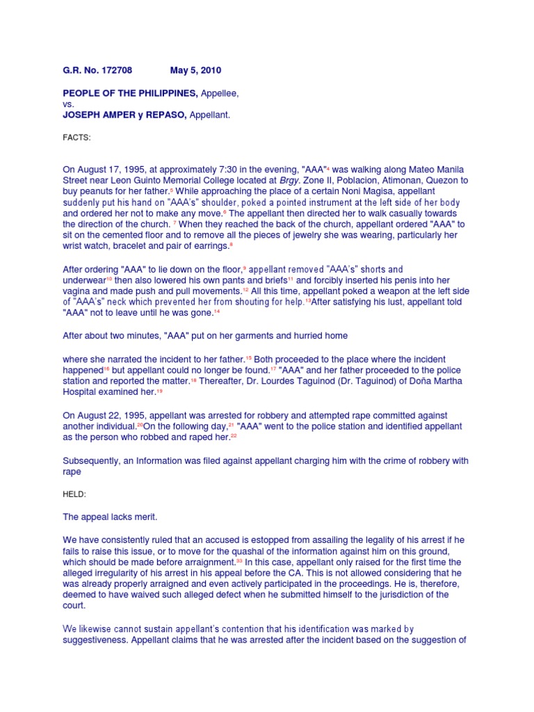 G.R. No. 172708 May 5, 2010 People of The Philippines, Appellee, JOSEPH ...