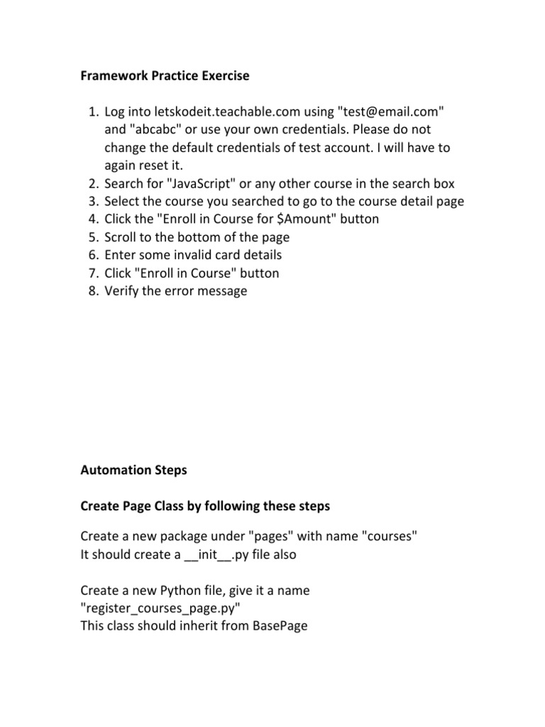 Automation Framework Exercise | PDF | Software Engineering | Computing