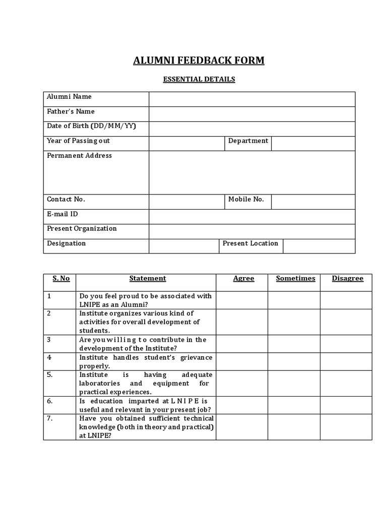 Alumni Feedback Survey | PDF | Wellness