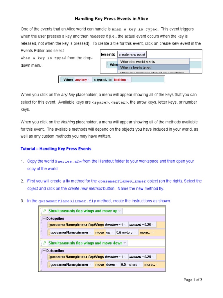 Handling Key Press Events in Alice | PDF | Menu (Computing) | Computing