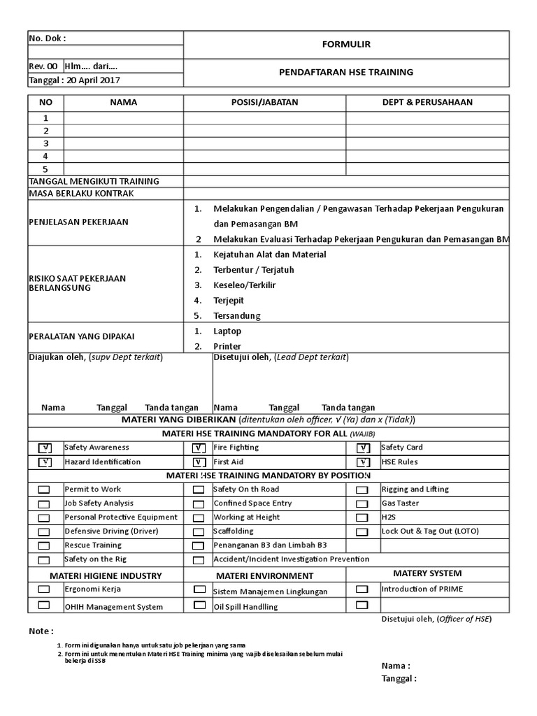 Form HSE Training | PDF