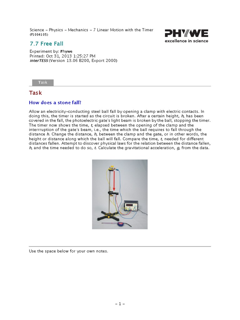 Free Fall Experiment: Measuring Gravitational Acceleration Through ...