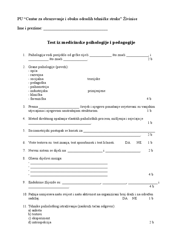 Test Psihologija | PDF