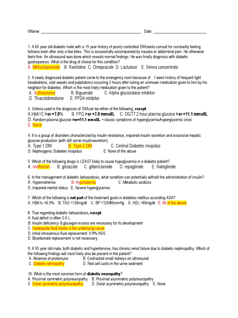 DM Questions For IM Res | PDF | Hyperglycemia | Diabetes Mellitus