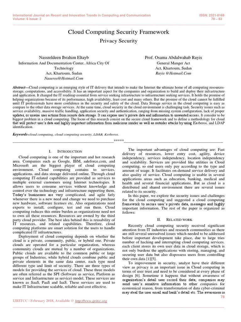 Cloud Computing Security Framework | PDF | Cloud Computing | Computer Security