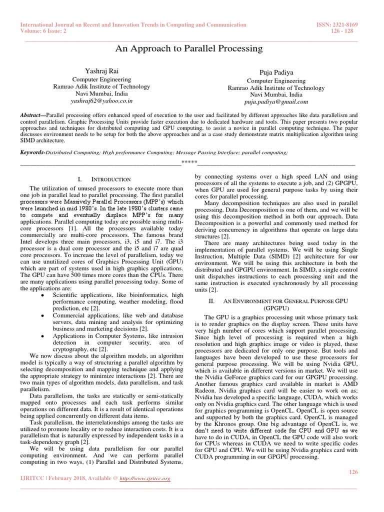 An Approach To Parallel Processing: Yashraj Rai Puja Padiya | PDF | Parallel Computing | Message ...
