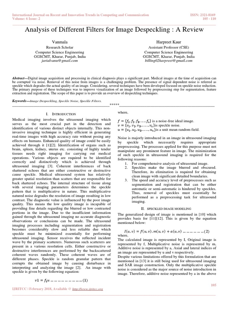 Image Despeckling Techniques Review | PDF | Wavelet | Medical Imaging