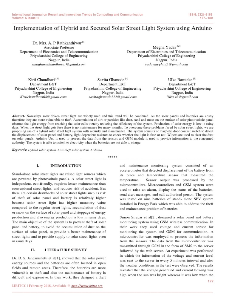 Implementation of Hybrid and Secured Solar Street Light System Using ...