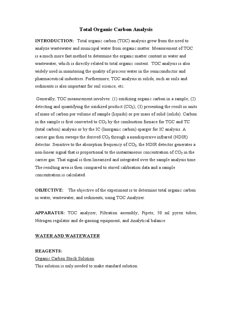 TOC Determination | PDF | Total Organic Carbon | Chemistry