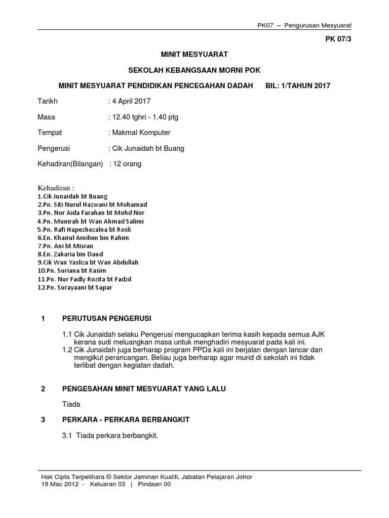 Minit Mesyuarat Ppda Pertama | PDF