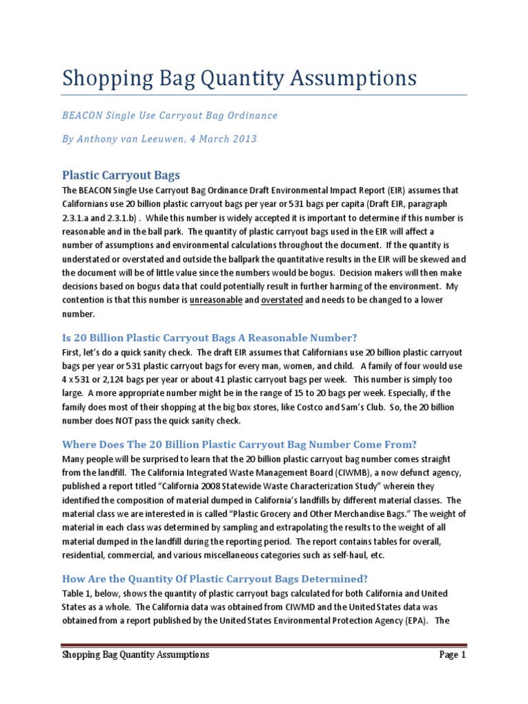 Shopping Bag Quantity Assumptions | PDF | Waste Management | Grocery Store