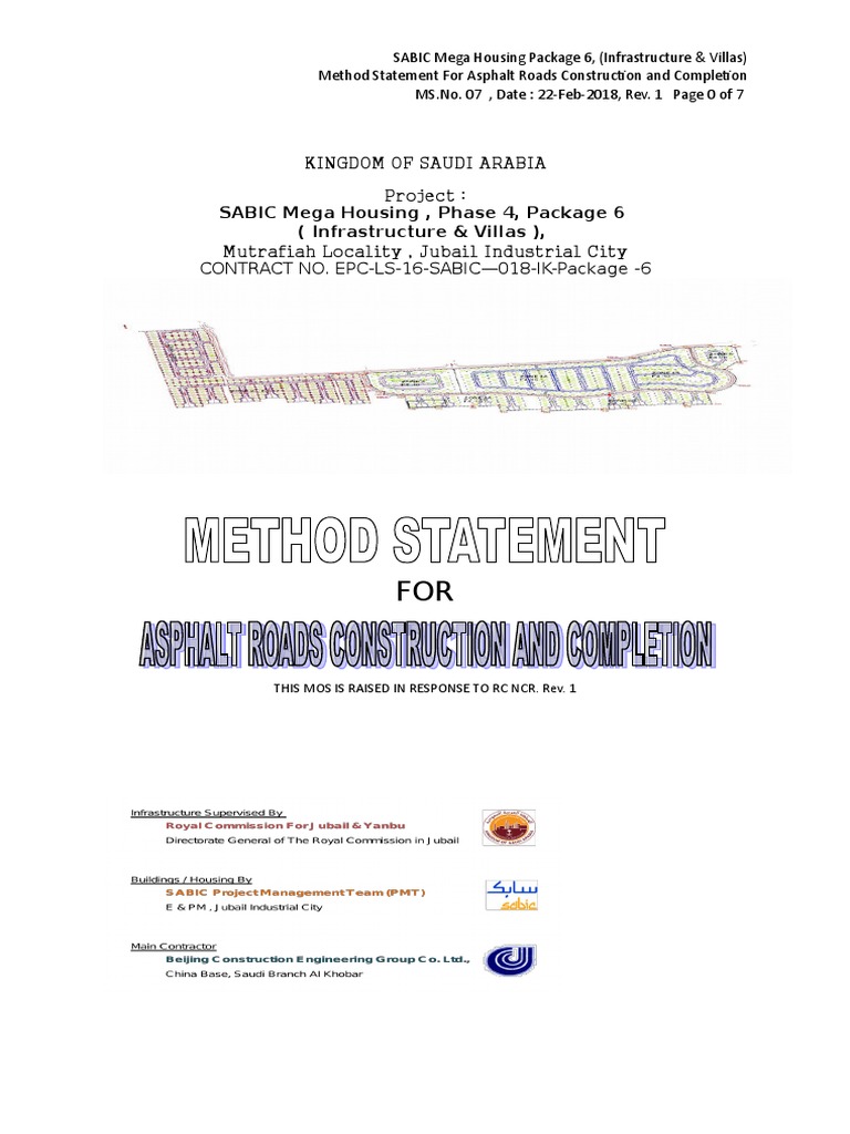Method Statement - Asphalt Road Rectification Completion Rev. 1 | PDF | Road | Safety