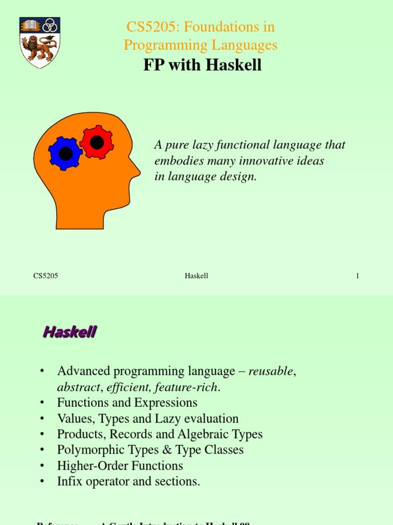 FP With Haskell: CS5205: Foundations in Programming Languages | PDF | Parameter (Computer ...