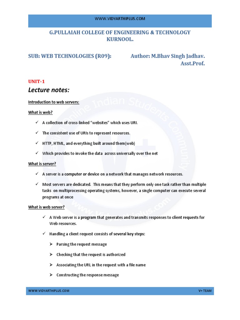 Web Tech Unit 1 Pdf Web Server Internet And Web
