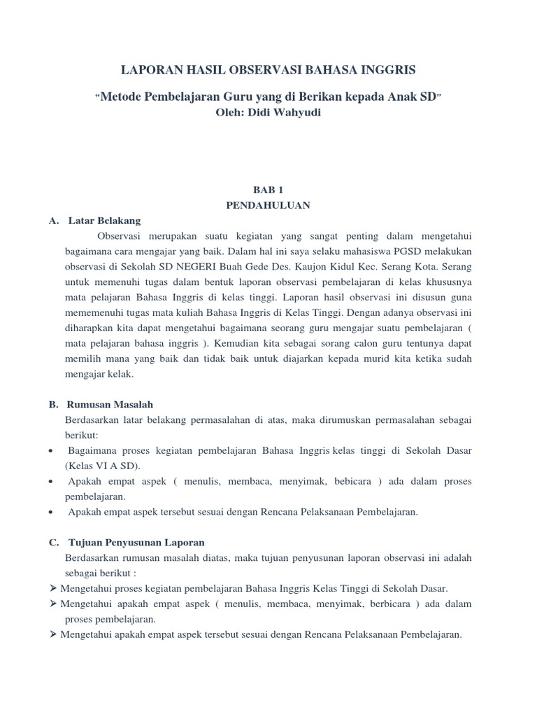 Contoh Laporan Bahasa Inggris Tentang Perkembangan Belajar Dalam Bentuk - Riset