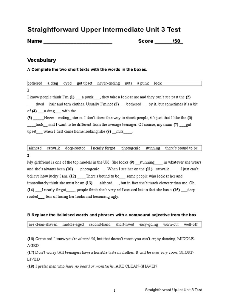 Upper Intermediate Unit 3 Test | PDF | Clothing