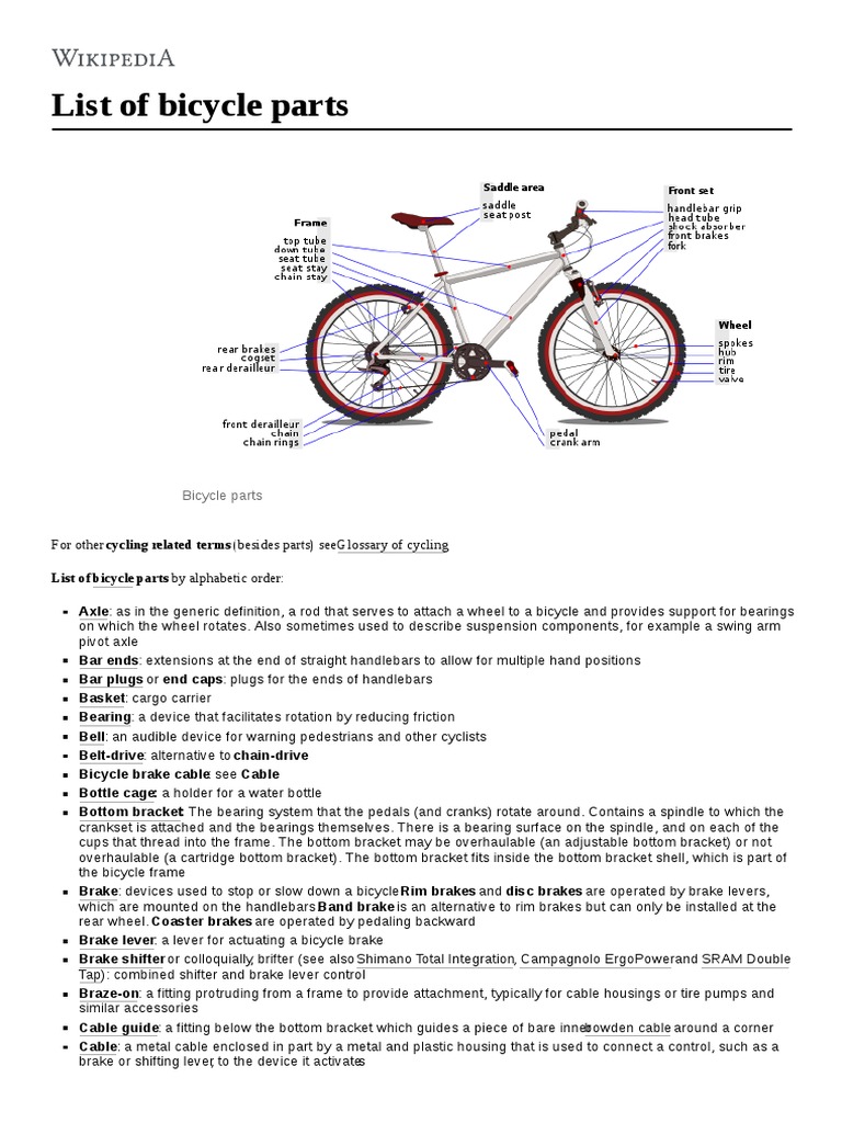 List of Bicycle Parts | PDF | Wheel | Machines