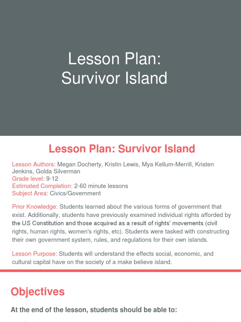 Lesson Plan: Survivor Island | PDF | Social Group | Social Inequality