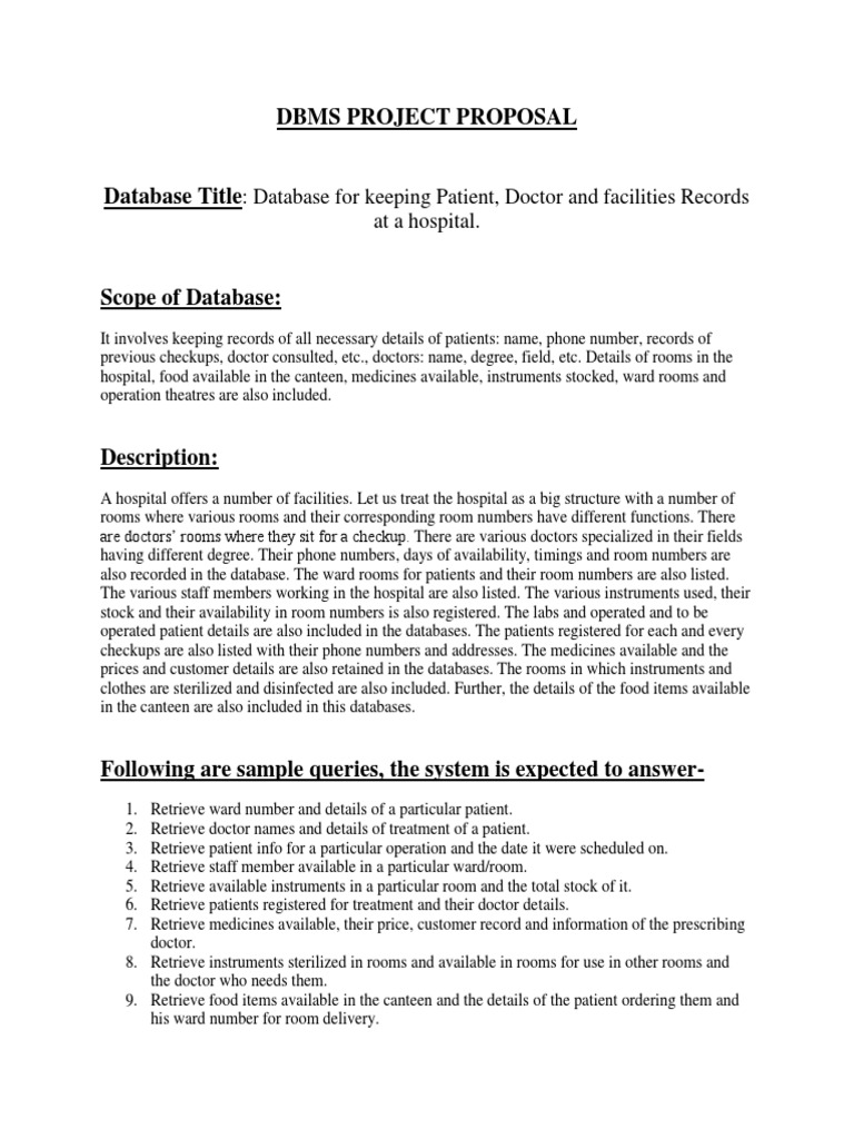 Dbms Project Proposal | PDF | Databases | Hospital