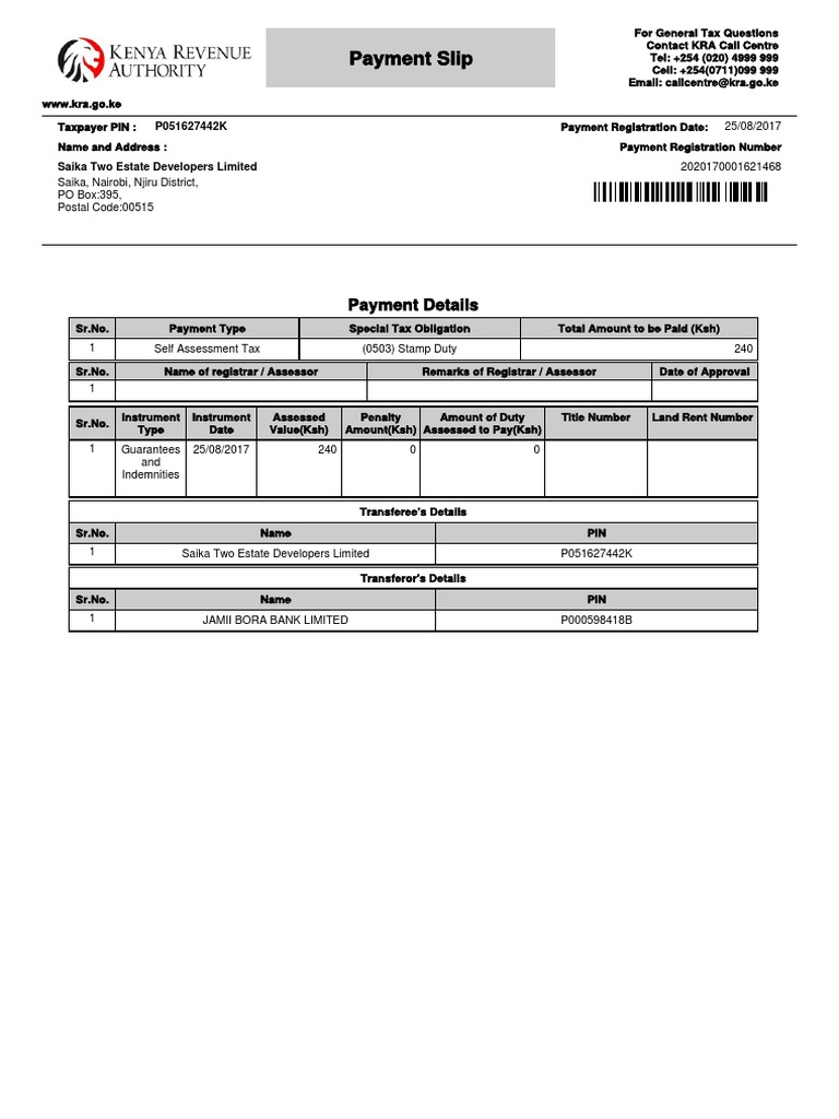 KRA tax payment slip guide | PDF | Payments | Cheque