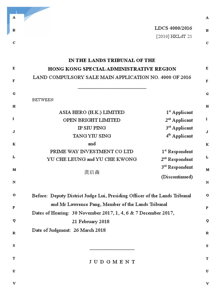 In The Lands Tribunal of The Hong Kong Special Administrative Region ...