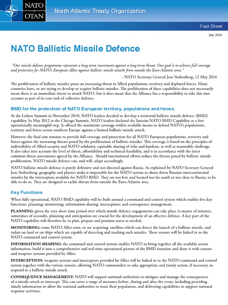 NATO Ballistic Missile Defence Overview | PDF | Missile Defense | Nato