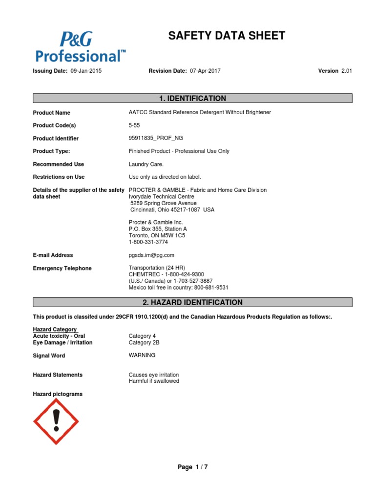 AATCC 1993 Detergent Safety Data Sheet | PDF | Superfund | Personal ...