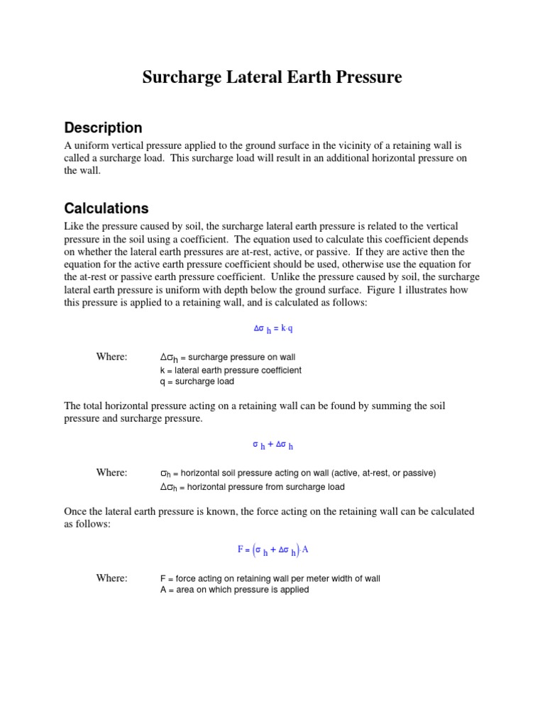 Surcharge Lateral Earth Pressure PDF | PDF | Pressure | Nature