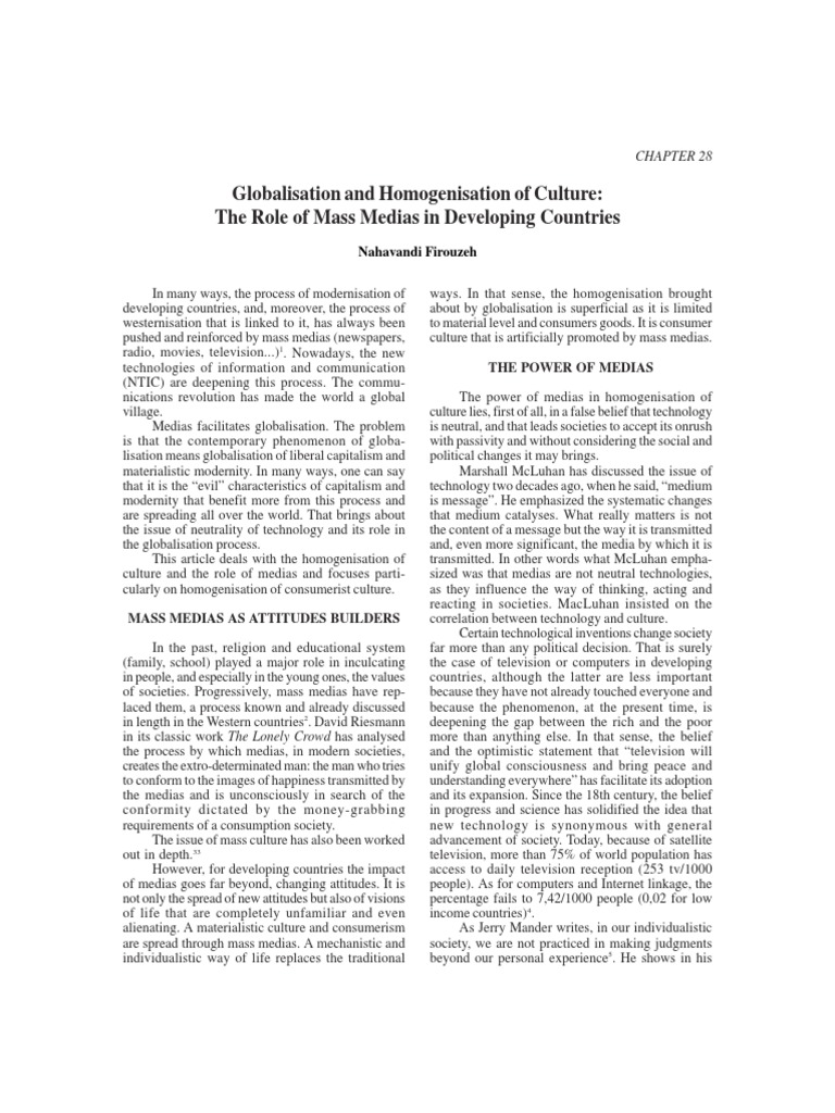 Globalisation and Homogenisation of Culture | PDF | Consumerism | Mass ...