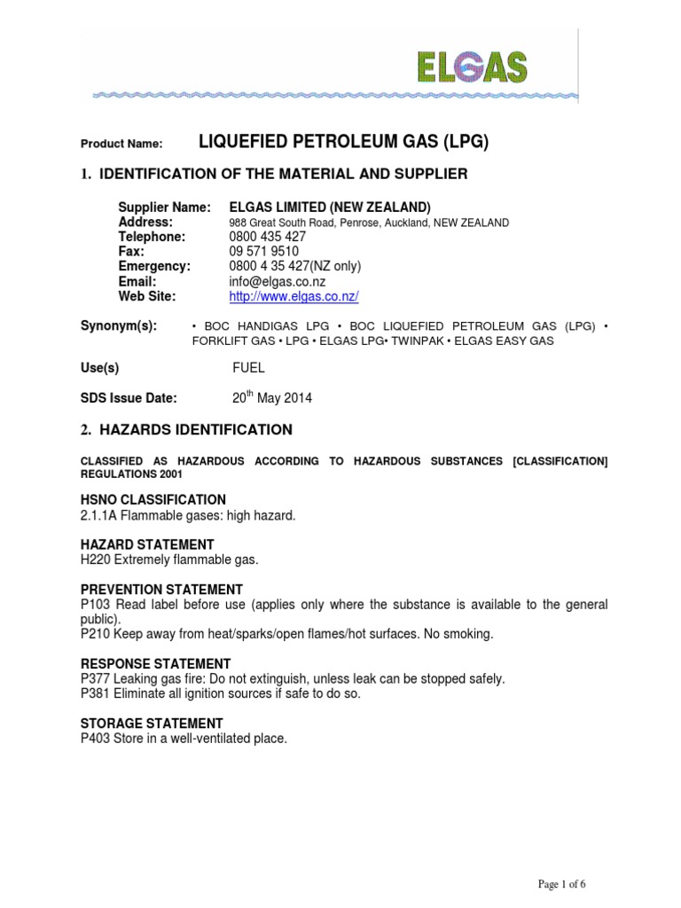 Liquefied Petroleum Gas (LPG) : 1. Identification of The Material and ...