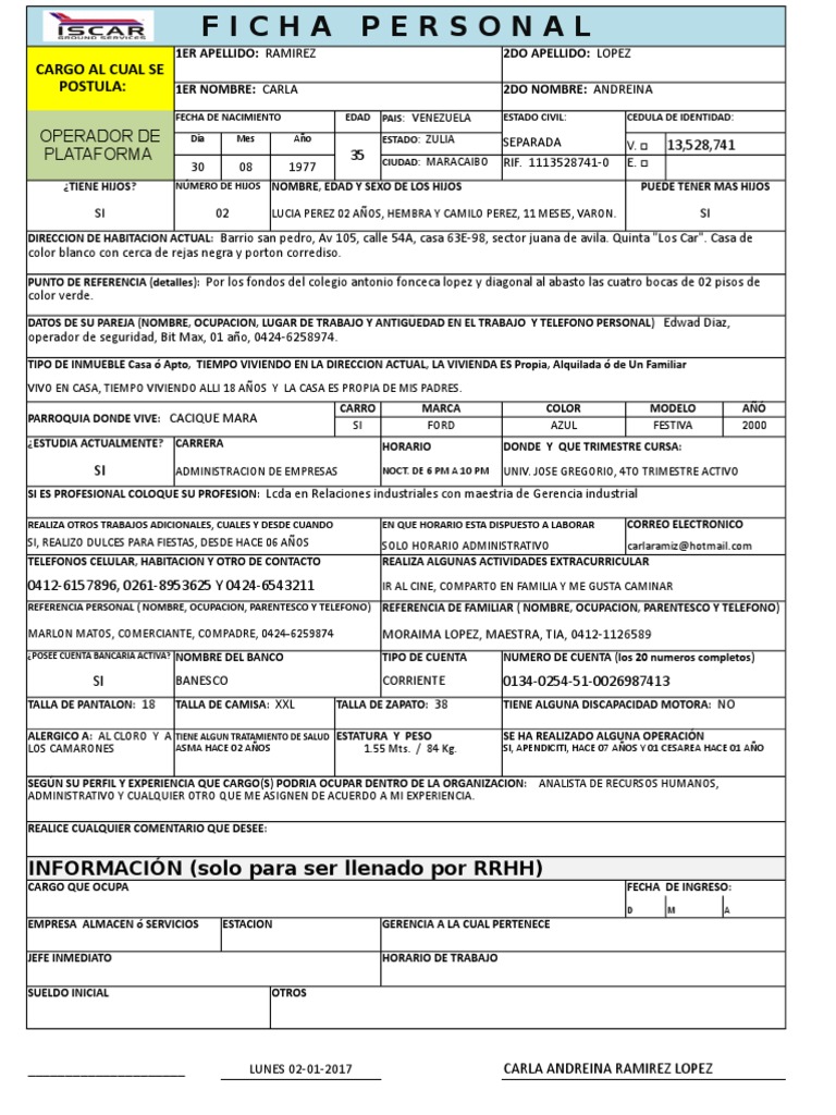 Ficha Personal Actual | PDF