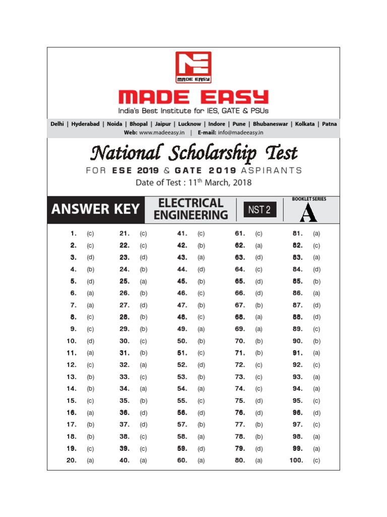 Answer Key: Electrical Engineering | PDF