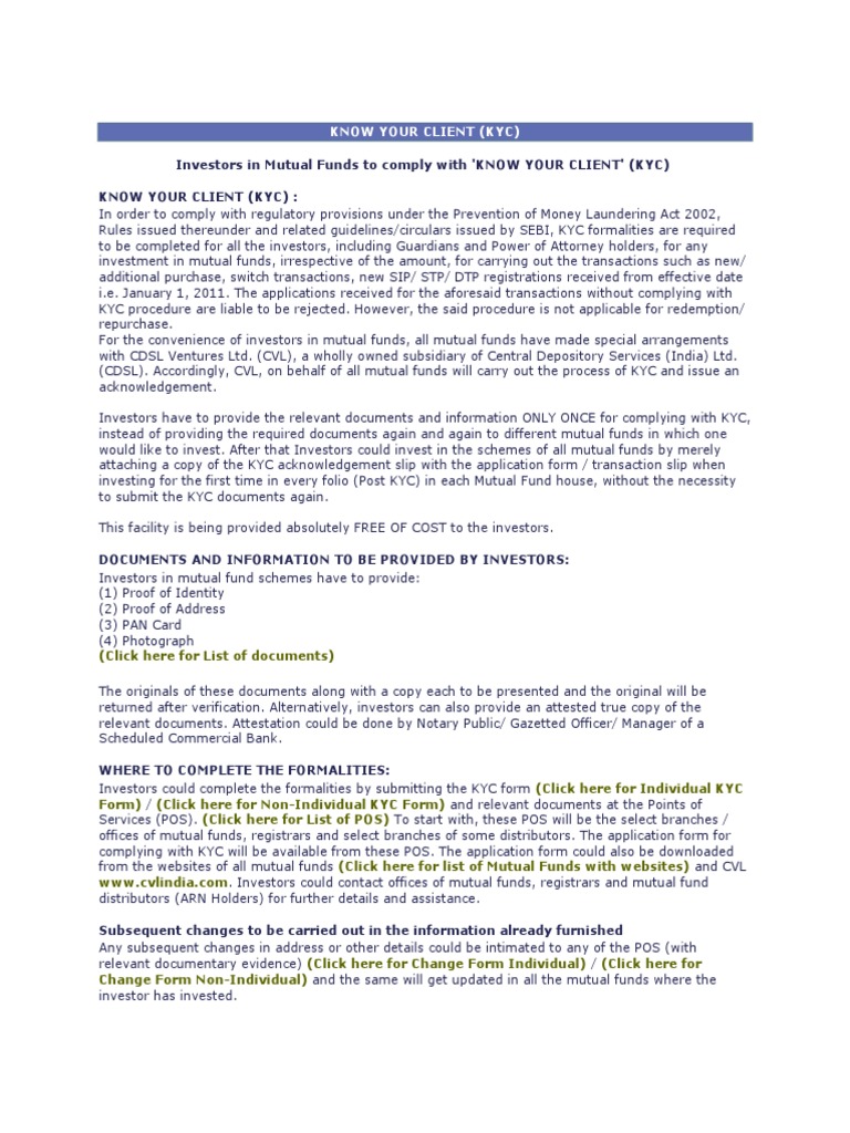 Know Your Client (Kyc) | PDF | Identity Document | Mutual Funds