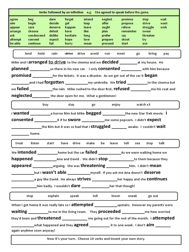Verbs with Infinitives Guide | PDF | Leisure