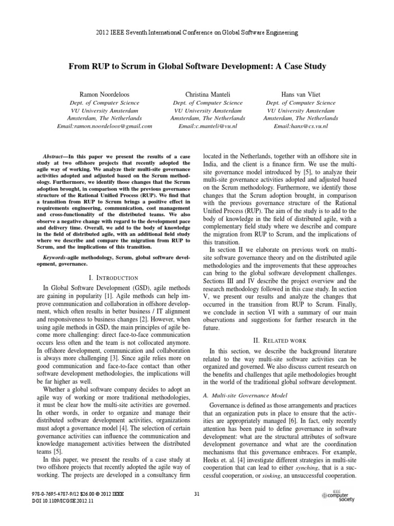 From RUP To Scrum in Global Software Development: A Case Study | PDF ...