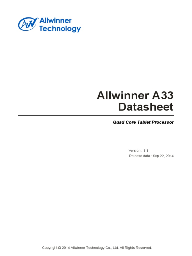 Datasheet Allwinner A33: Quad Core Tablet Processor | PDF | Flash ...