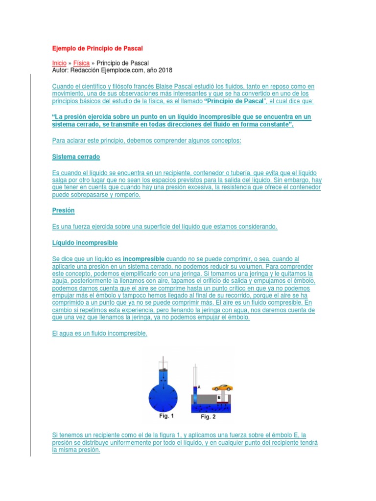 Ejemplo de Principio de Pascal | PDF | Presión | Líquidos