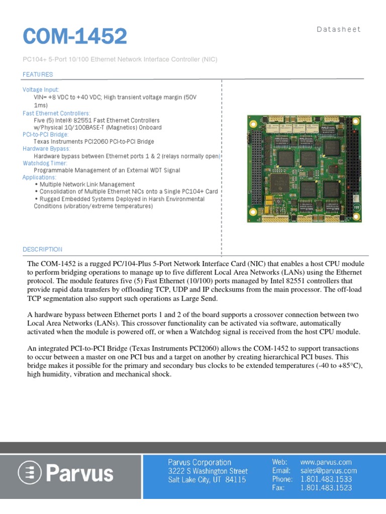 COM 1452 DataSheet | PDF | Network Interface Controller | Ethernet