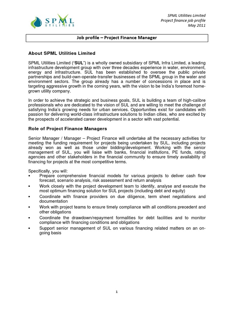Project Finance Manager Role at SUL | PDF | Project Finance ...