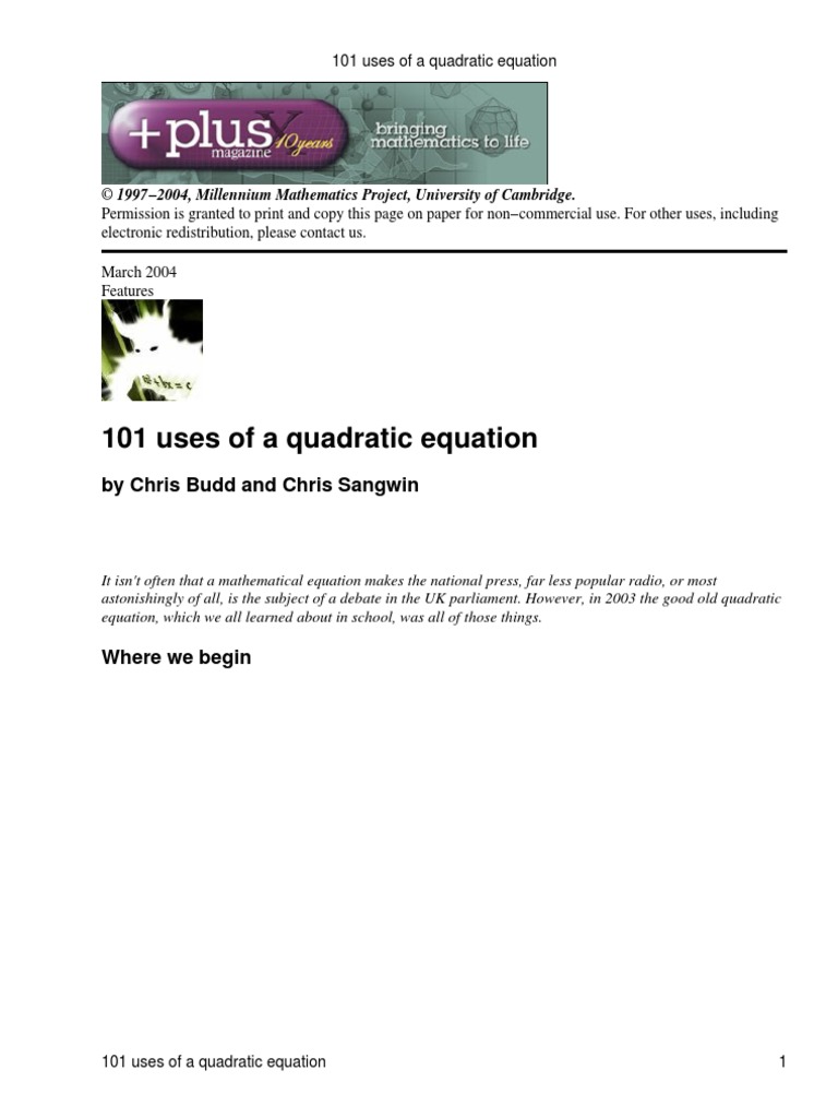 101 Uses of A Quadratic Equation: by Chris Budd and Chris Sangwin | PDF ...
