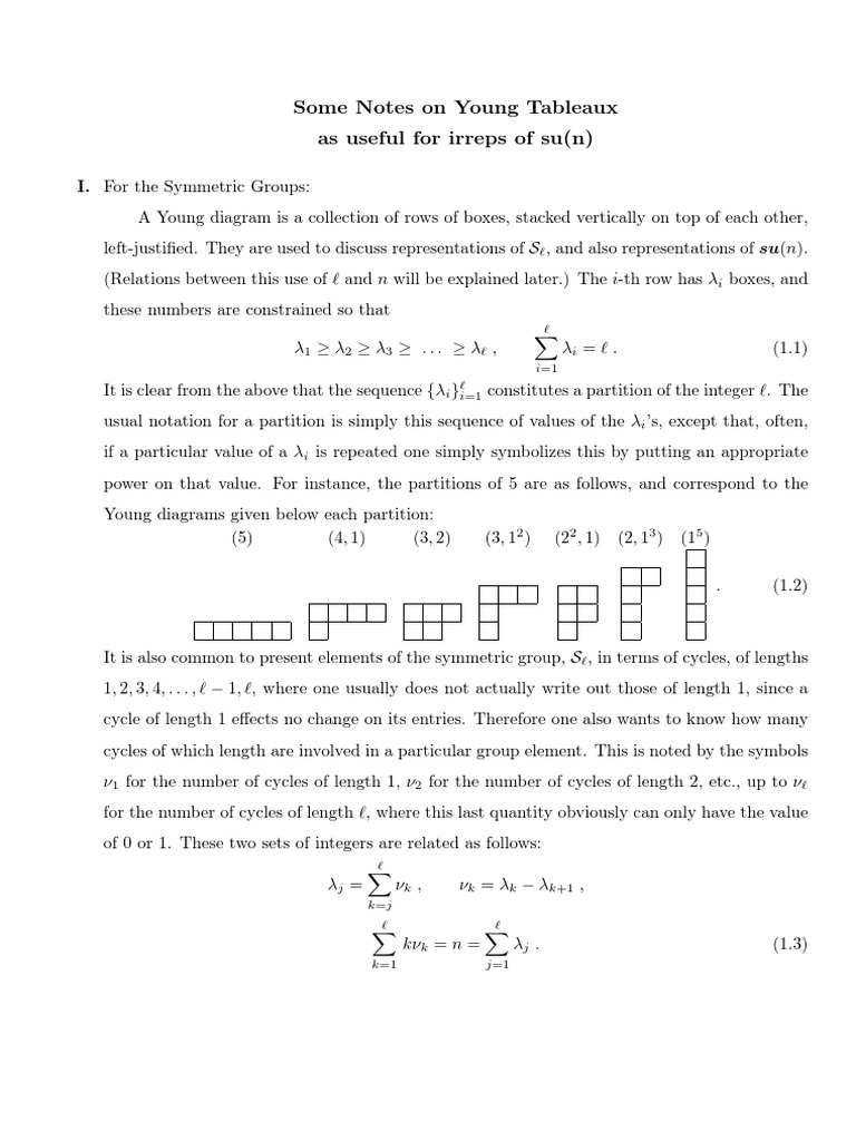 Some Notes On Young Tableaux As Useful For Irreps of Su (N) | PDF ...