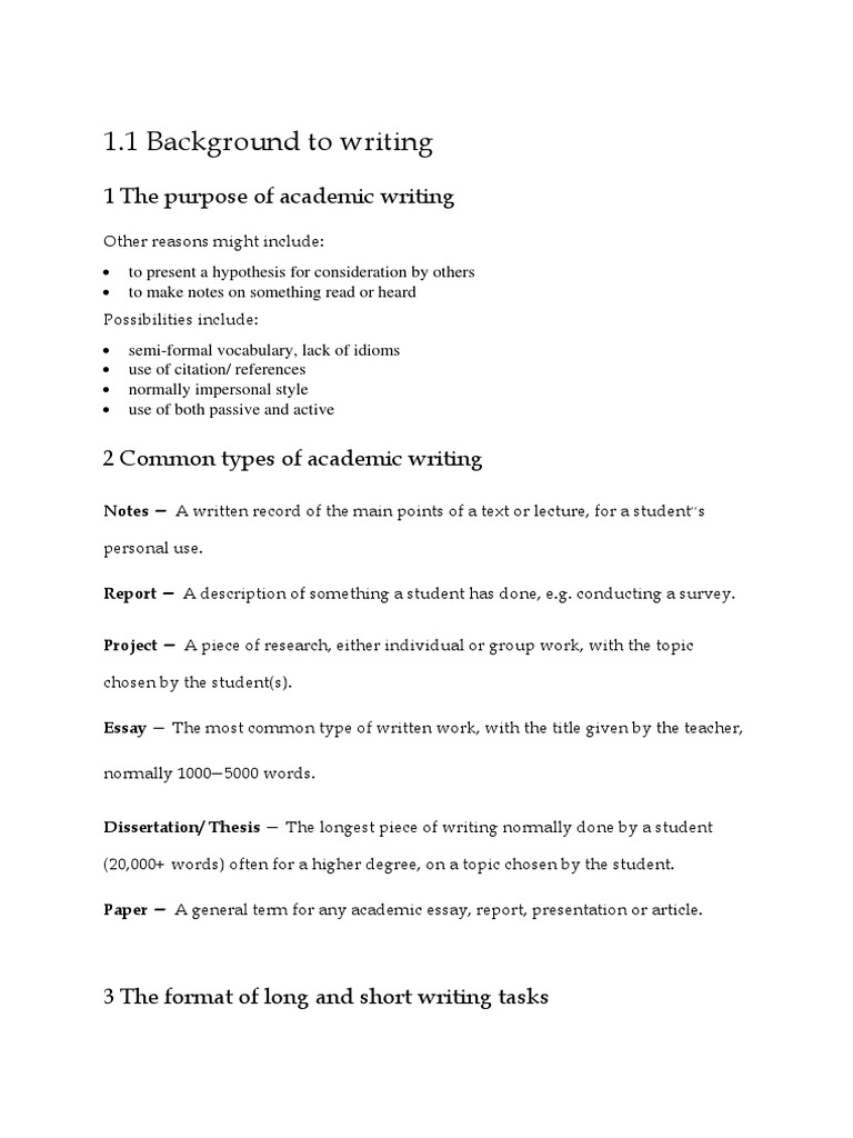 1.1 Background To Writing: 1 The Purpose of Academic Writing | PDF