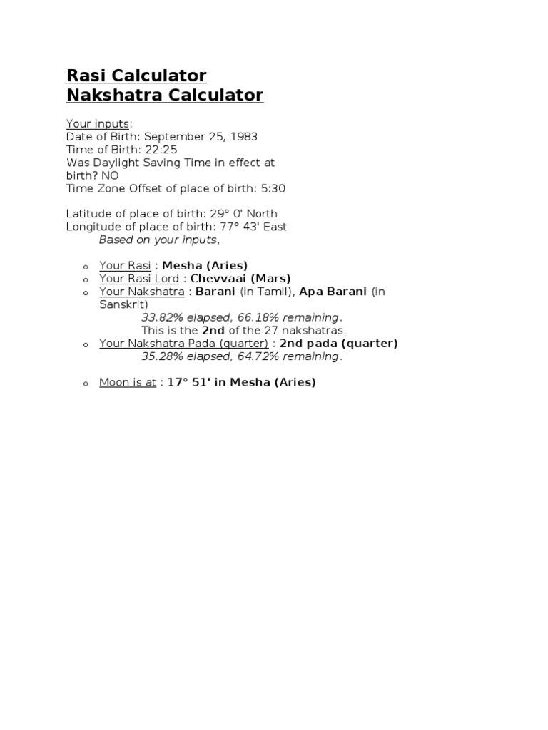 Rasi and Nakshatra Analysis Report | PDF | Art | Self-Improvement