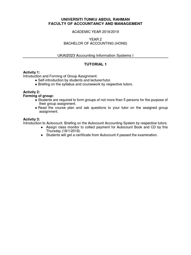 Accounting Information Systems Tutorial 1 | PDF | Career & Growth ...