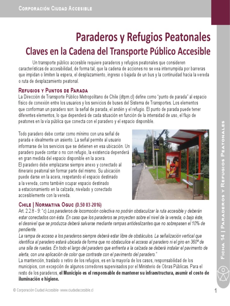 Ficha 14 Paraderos Y Refugios Peatonales Pdf Peatonal